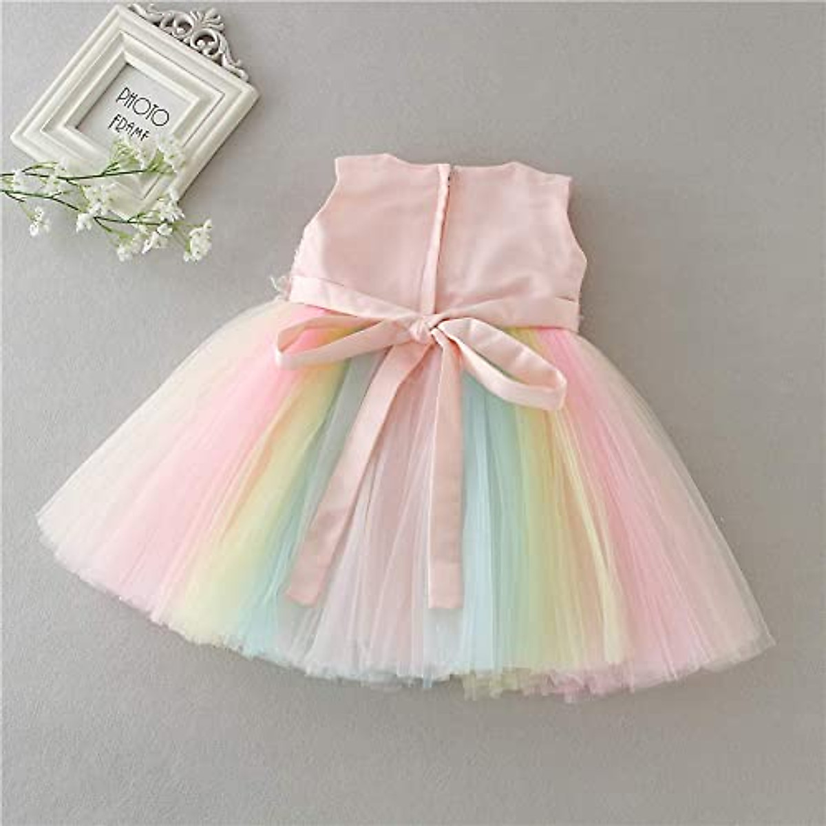 Meiqiduo Baby Girls Dress Infant Christening Birthday Wedding Bridesmaid Party Lace Tulle Flower Dresses (3M/0-6Months, Multicoloured)