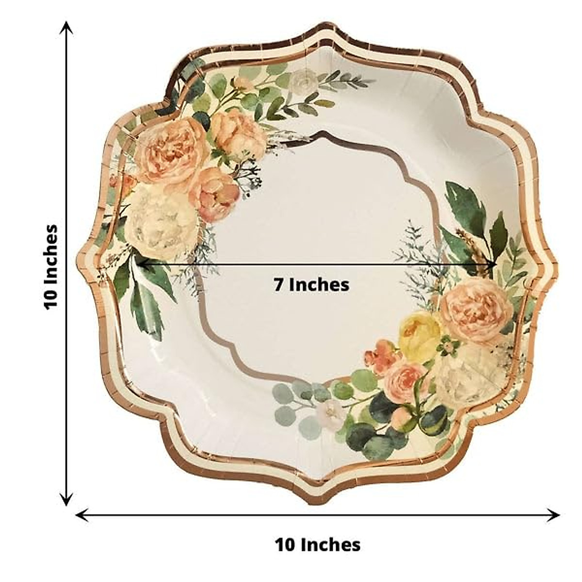 Tableclothsfactory 25 Pack | Floral 10" Scallop Rim Dinner Party Paper Plates, Disposable Plates - 300 GSM