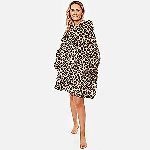 Dreamscene Leopard Print Oversized Hoodie Blanket Wearable Sherpa Fleece Throw