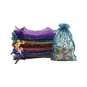 Jexila 100PCS Rainbow Organza Bags 4x6 inch for Jewelry Drawstring Mesh Gift Bags for Wedding Party Favor Pouches Christmas Bags (Eyelash Rainbow)