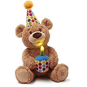 GUND Happy Birthday Teddy Bear Bear Animated Plush Toy, Glow-in-The-Dark Singing Stuffed Animal, Brown, 10”