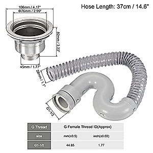 MECCANIXITY Sink Drainer Kit, Adjustable Flexible Drain Pipe Kit with Seal Ring for Kitchen Bathroom, Gray Green