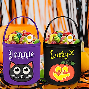 Personalized Halloween Basket Custom Trick or Treat Bucket Customized Name Pumpkin Tote Canvas Baskets Gifts for Boy Girl