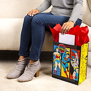 Hallmark 13" Large Justice League Gift Bag with Tissue Paper (Wonder Woman, Superman, Batman, Flash, Aquaman, Cyborg)