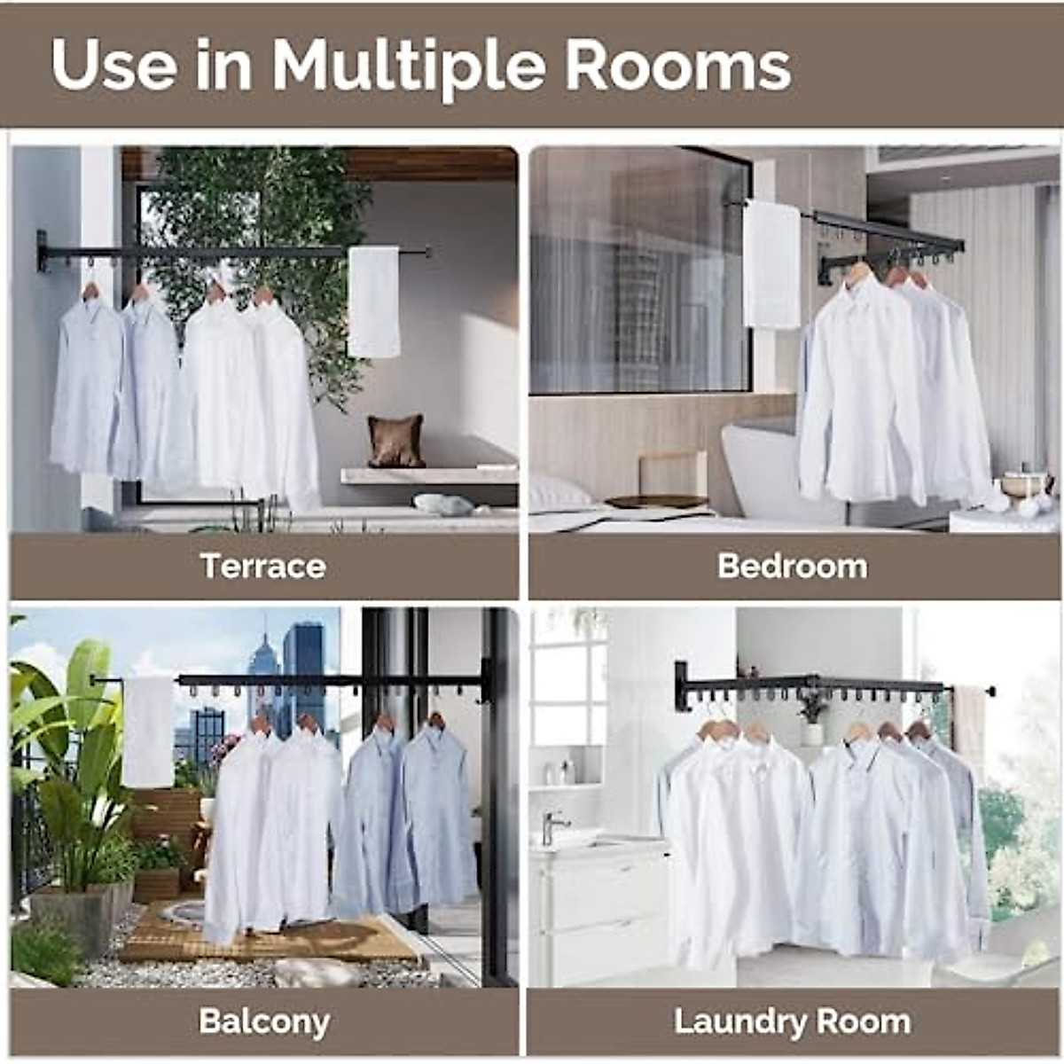 Wall Mounted Clothes Drying Rack,Laundry Rack Wall Mounted,Laundry Room Clothes Hanger,Wall Mount Clothes Drying Rack,Folding Wall Mount Clothes Hanger,Retractable Clothes Drying Rack, Drying Rack