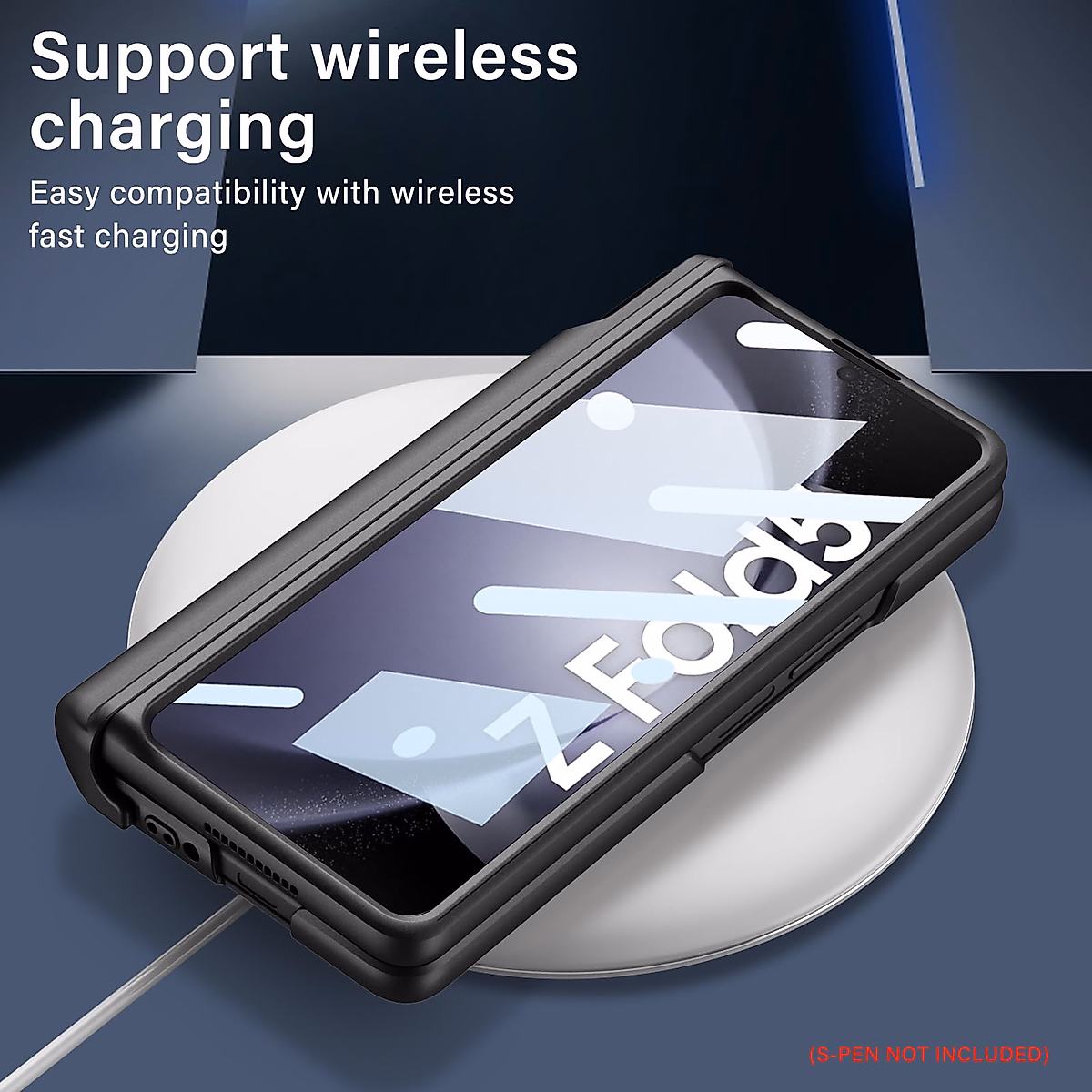 DEMCERT for Samsung Galaxy Z Fold 5 Case with [Fold5 Edition S-Pen Holder] [Wrist Band], Luxury PC Magnetic Shockproof Cover with Screen Protector for Samsung Galaxy Z Fold 5 5G (Carbon Fibre)