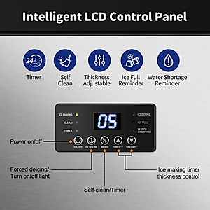 Commercail Ice Maker 130Lbs/24H with 35Lbs Ice Capacity,Upgraded 15" Wide Under Counter Ice Machine 45Pcs Ice Cubes, Commercial Ice Machine Self Clean Stainless Steel Built-in or Freestanding