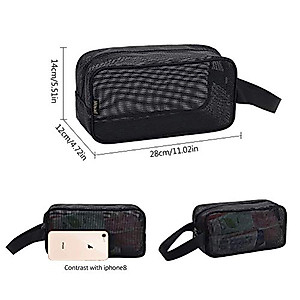 Moyad Mesh Shower Caddy Portable Toiletry Bag Shower Tote College Dorm Room Essentials for Girls Guys Gym Bag Bathroom Shampoo Bags Beach Bag Camping Shower Organizer Hanging Mesh Zipper Bag, Black