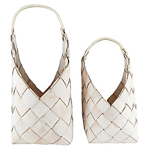 Santa Barbara Design Studio Wood Woven Storage Baskets with Handles Nested Baskets for Home Décor, Set of 2, Warm White