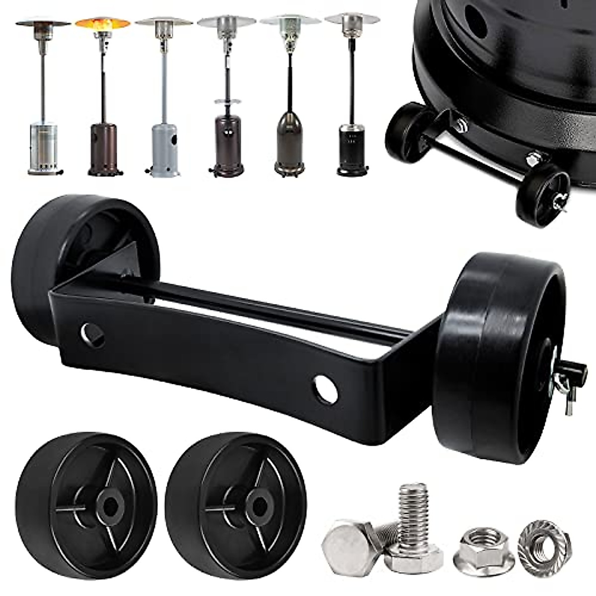 Universal Patio Heater Wheel Kit- Propane Gas Patio Heater Wheels Replacement Universal Movable Wheel Patio Heater Parts Outdoor Umbrella Gas Heater Wheel Kit Gas Liquefied Gas Patio Heater Pulley
