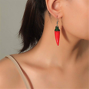 coadipress Red Chili Pepper Earrings for Women Cute Lifelike Simulation Vegetable Food Resin Dangle Drop Charm Pendant Earrings (Red Pepper)