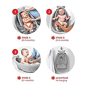 Skip Hop Baby Bath Tub, 3-Stage Smart Sling Tub, Moby, Grey