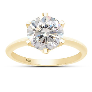 SAVEARTH DIAMONDS Solitaire Style, 2 Carat 8.5MM Round Cut Lab Created Moissanite Diamond Engagement Wedding Promise Ring For Women In 10K Solid Yellow Gold(VVS1 Clarity)-5