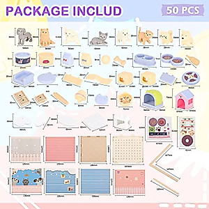 TQQFUN Cat and Dog Pretend Playset for Kids, 50Pcs Pet Figurines Toys, Toddlers Stem Building Pet Dollhouse Montessori Toy, Cat Condo for Boys and Girls