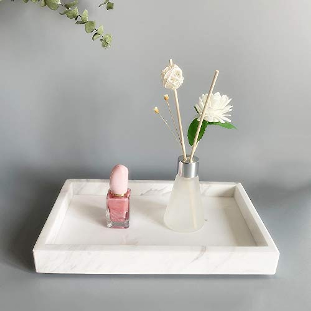 StonePlus Natural Marble Elegant Jewelry Tray Small Stone Organizer for Dressroom/Bathroom/Coffeeshop (Volakas White, Glossy, 9.84Lx5.91Wx1.18H)