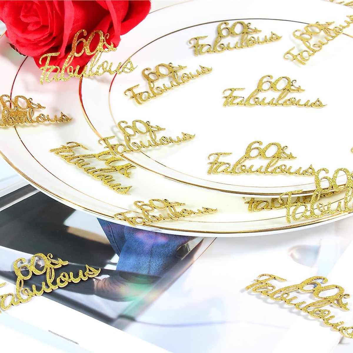 Happy 60th Birthday Confetti Glittery 60&fabulous Birthday Decorations Gold Table Scatters for Wedding Anniversary Decor Supplies 100PCS