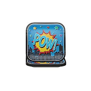 Superhero Party Supplies Packs (100 Pieces for 16 Guests) - Superhero Party Decorations, Super Hero Birthday Party for Boys, Plates and Napkins Superhero Party Supplies, Blue Orchards