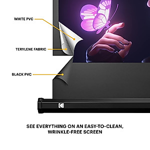 KODAK 60 Inch Projector Screen with Stand | Pull Down Projection Backdrop for Outdoor & Indoor Movies with Adjustable Tripod, White Matte Fabric Material & Storage Carry Case | Lightweight & Portable