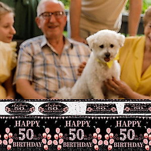 Black Rose Gold Birthday Party Supplies,Disposable Party Tableware Sets - 50 Years Paper Plates,Napkins,Plastic Forks Knives,Tablecloths,50th Birthday Decorations for Men,24 Guests