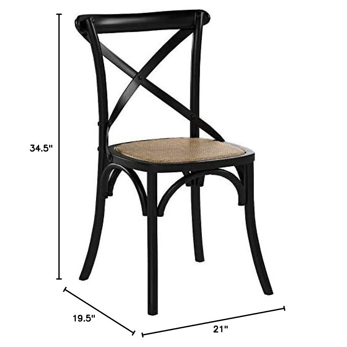 Modway Gear Rustic Modern Farmhouse Elm Wood Rattan Dining Chair in Black