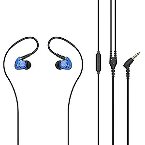 Granvela GV1 HD Classic Sports Earphones IPX5 Waterproof Running Earbuds Wired with Mic, Memory Wire Earhook and Clip - Blue