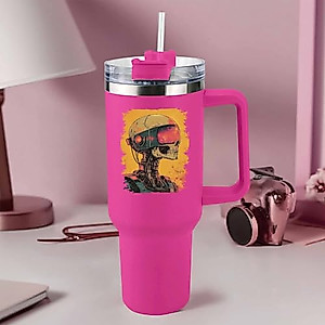 LB LEOBON 40 ounce insulated cup with handle, double-layer vacuum stainless steel material, equipped with straw, can keep warm or maintain cold drinks Neone Poppe Skeletons 3 Bright pink