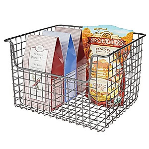 mDesign Metal Wire Food Storage Basket Organizer with Front Dip Opening for Organizing Kitchen Cabinets, Pantry Shelf, Bathroom, Laundry Room, Closets, Garage, Concerto Collection, 8 Pack - Dark Gray