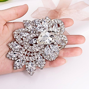 LAXPICOL Women's Vintage Blue Austrian Crystal Elegant Flower Teardrop Brooch Gold Tone (clear)