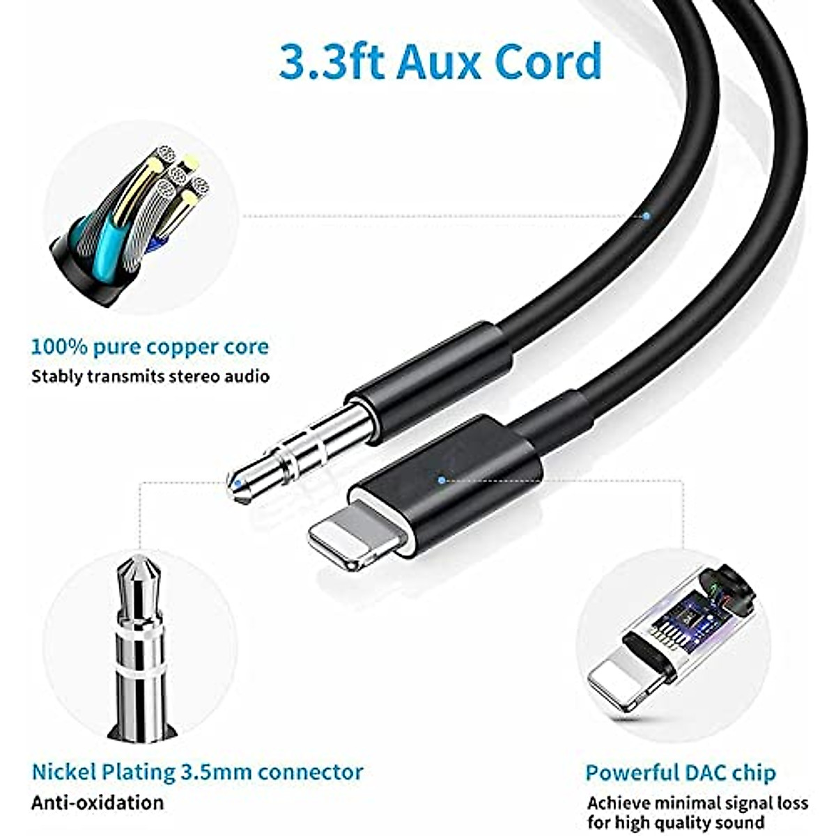 Lightning to 3.5mm Audio Cable 3.3FT, [ MFi Certified] iPhone AUX Cord for Car Stereo,Speaker,Home Stereo,Headphone, for iPhone 14/ 14 Pro/ 13/ 13 Pro/ 12/ 12 Pro/ 11 /X/ XS/ XR/ 8/ 7/ iPad-Black