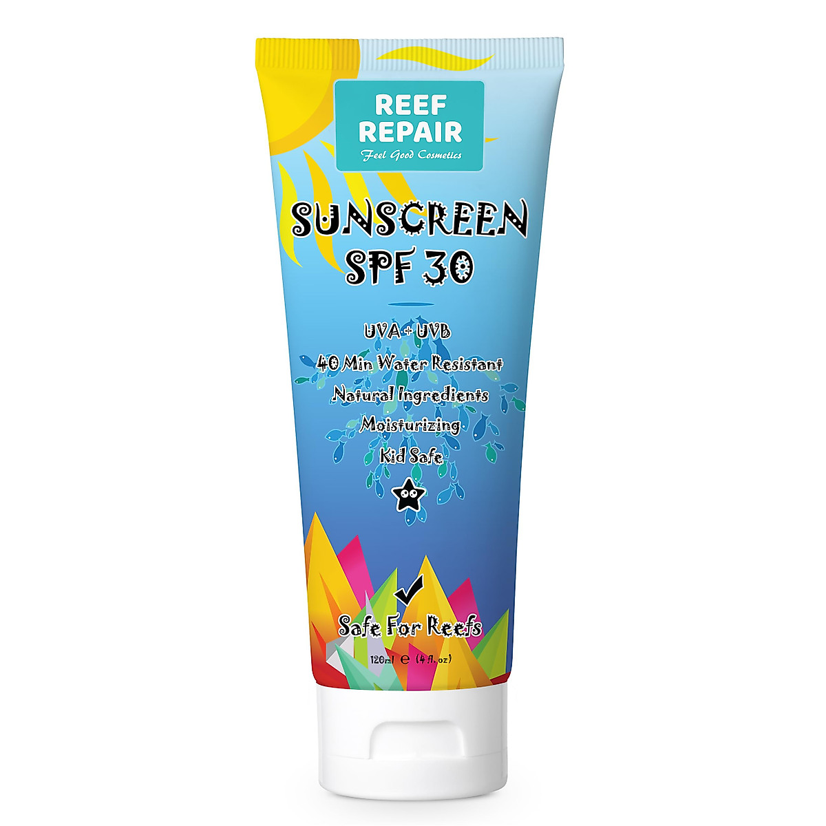 Reef Safe Sunscreen SPF 30+ All Natural, Water Resistant, Moisturizing, Biodegradable, Broad Spectrum UVA/UVB Coral Friendly Mineral Suncream from Reef Repair 4 fl. Oz