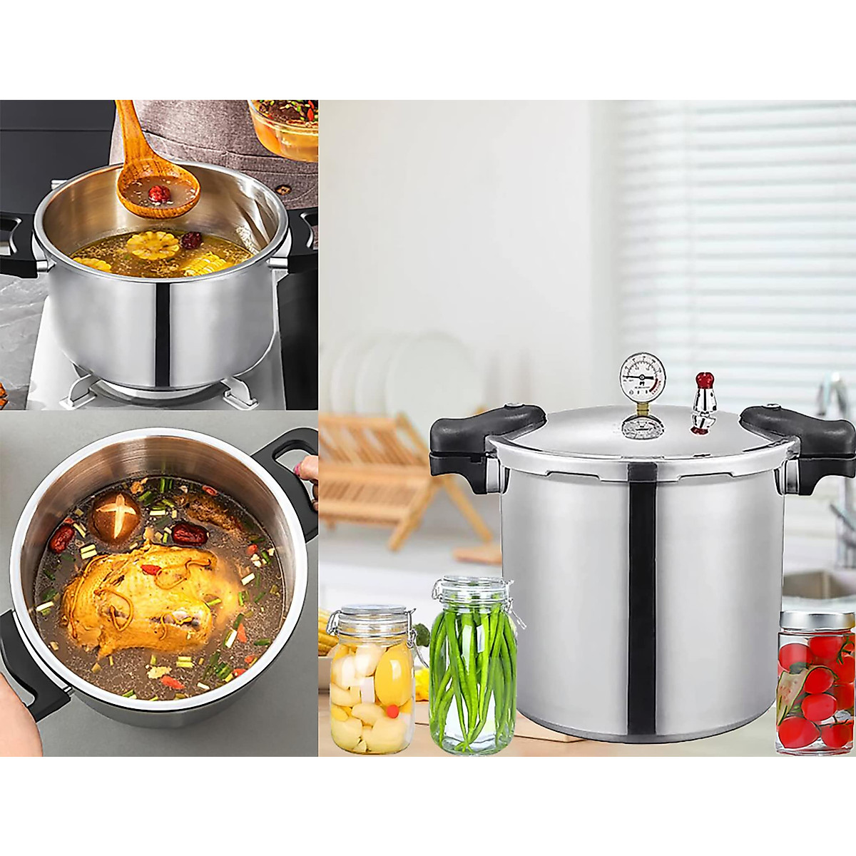 GHKWXUE 25 Quart Pressure Canner Cooker & Induction Compatible Built-in luxury digital pressure gauge With 1 steaming tray & Pressure release 13 PSI (+/- 5 Percent) Delivery from US