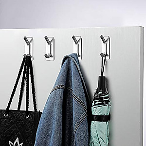 YIGII Towel Hook/Adhesive Hooks - Wall Hooks for Coat/Robe/Towels Stick on Bathroom/Kitchen 4-Pack, Stainless Steel