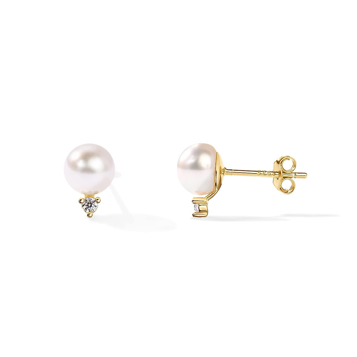 PAVOI 18K Yellow Gold Plated 925 Sterling Silver Post Cubic Zirconia | AAA+ Quality Handpicked Freshwater Cultured Stud Button Pearl Earrings