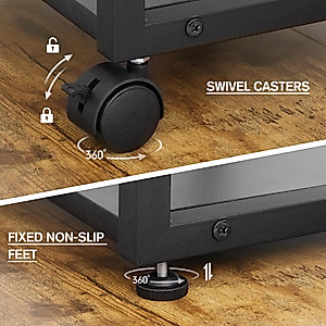 Cakokow Under Desk Printer Stand - 2-Tier Industrial Mobile Printer Table with Storage Shelf, Heavy Duty Wood Rolling Printer Cart with Wheels for Home and Office,Classic Black