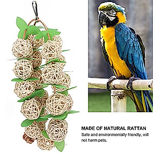 Bird Chewing Toys Rattan Ball String Parrots Swing Toy Foraging Shredder Toy Hanging Hammock Bell Swing Chewing Toy for Training and Playing Fetch(L-Wooden Color)