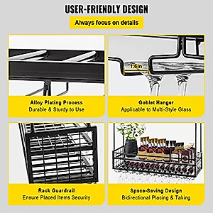 VEVOR Ceiling Wine Glass Rack, 46.9 x 11.8 inch Hanging Wine Glass Rack, 18.9-35.8 inch Height Adjustable Hanging Wine Rack Cabinet, Black Wall-Mounted Wine Glass Rack Perfect for Bar Cafe Kitchen