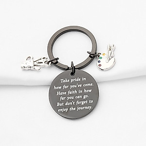 Artist Paint Palette Keychain Artist Inspiration Gift Art Student Grauduation Gift Painter Gifts Paint Brush Keychain Art Palette Charm Take Pride in How Far You Have Come (black)