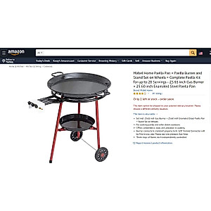 Mabel Home Paella Pan + Paella Burner and Stand Set on Wheels + Complete Paella Kit for up to 20 Servings - 23.65 inch Gas Burner + 25.60 inch Enamaled Steel Paella Pan