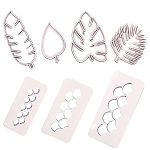 7 Pack Cake Fondant Embossing Mold Mermaid Scales Tropical Leaf Cookie Cutters Biscuit Moulds for Sugarcraft Fondant Baking Mold Cupcake Decorating