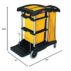 Rubbermaid Commercial Products High-Capacity Janitorial Cleaning Cart with Bins, Black, Zippered Vinyl Bag and Wheels, Transport Cleaning Supplies in School/Facility