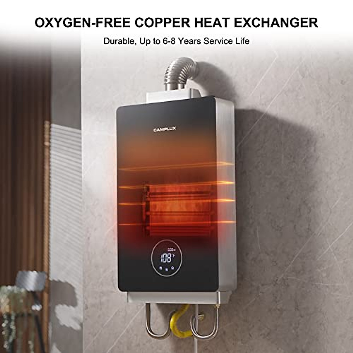 Tankless Water Heater, Camplux Constant Propane Water Heater, 3.18 GPM On Demand Water Heater, Instant Hot Water Heater, Indoor, Black