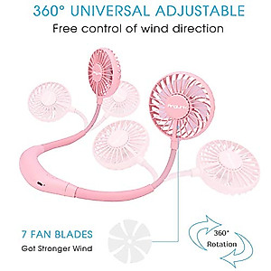 AngLink Portable Neck Fan with Colorful Led Light 360° Rotation - Quiet Hand Free USB Rechargeable Battery Operated Small Personal Fans for Kids Travel Camping Outdoor Office | Pink