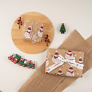 RUSPEPA Christmas Wrapping Paper, Kraft Paper - Christmas Design with Snowman - 24 inches x 100 feet, Jumbo Roll