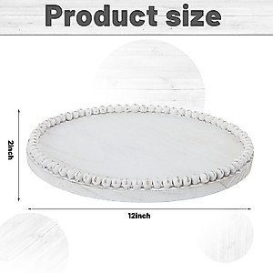 White Beaded Lazy Susan Wooden Kitchen Turntable Round Spinning Lazy Susan Organizer Wood Lazy Susan Turntable 360 Degrees Rotating Lazy Susan for Table Pantry Cabinet Tray Stand (12 Inches)