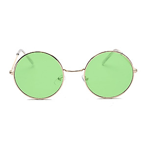 ALWAYSUV Round Small Flat Sunglasses Circle Metal Vintage 70's Hippie Glasses (Green)