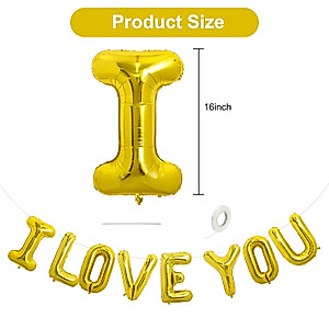 TONIFUL 16 Inch I Love You Balloons Valentine’s Day Decoration Letter Foil Balloons - Perfect for Romantic Valentine's Day Wedding Bridal Shower Anniversary Engagement Party Supplies（Gold）