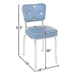 Richardson Seating Chrome Diner Chair with Button Tufted Back and 2" Box Seat, NULL, Metal, Royal Blue