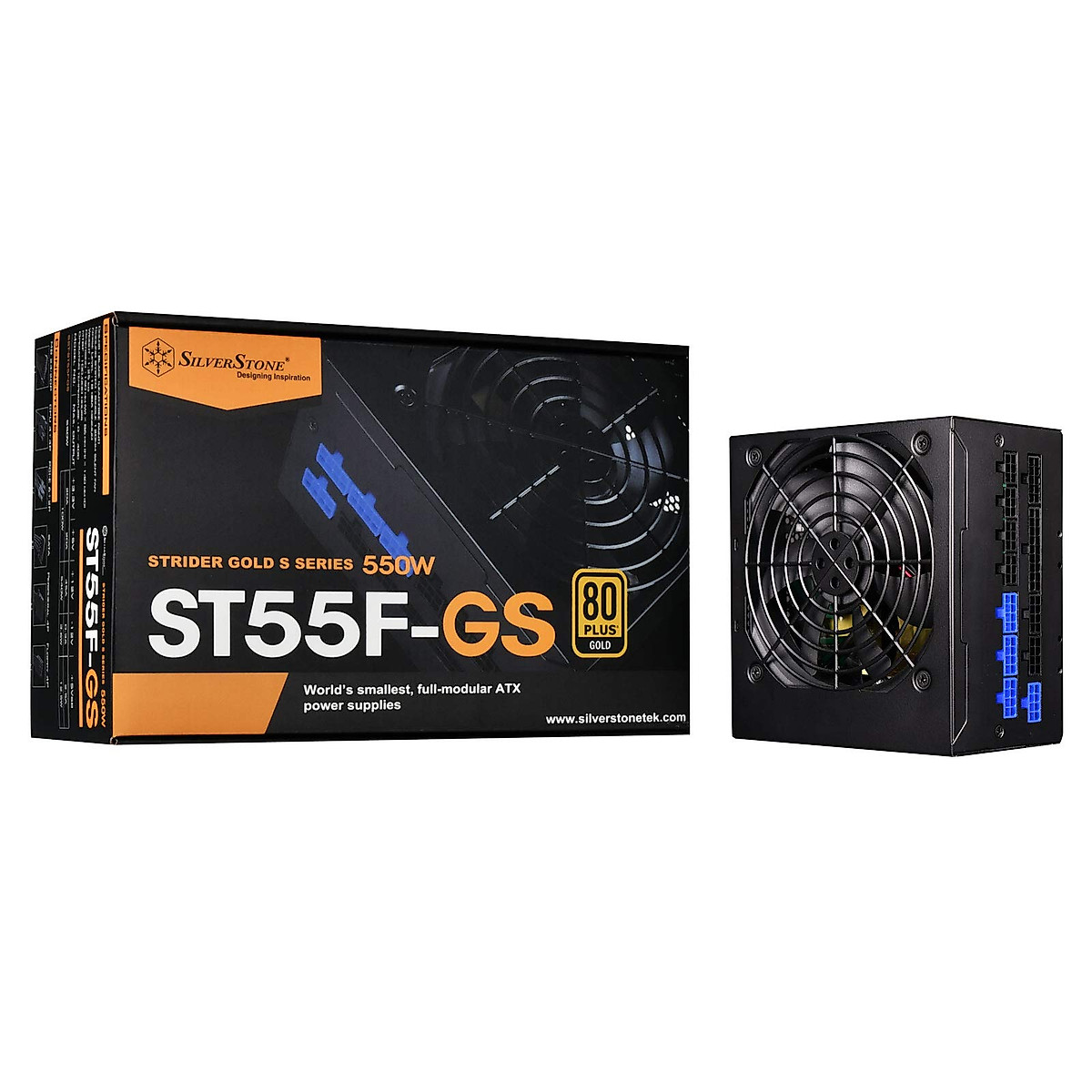 SilverStone Technology 550W Computer Power Supply PSU Fully Modular with 80 Plus Gold & 140mm Design Power Supply (SST-ST55F-GS)