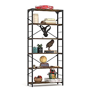 Kiimeey 6-Tier Bookcase Large L31.5 Industrial Black Tall Open Shelf (Vintage)