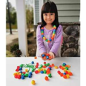 BMTOYS Lacing Beads for Kids - 70pcs Threading Beads Occupational Therapy Toys for Kids Fine Motor Skills Developmental Activity OT Toys